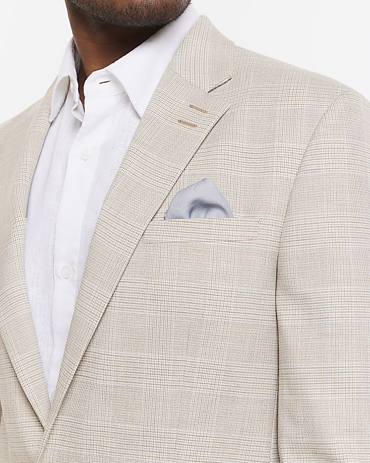 Beige slim fit check suit jacket | River Island