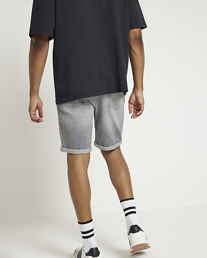 Grey slim fit turned denim shorts | River Island