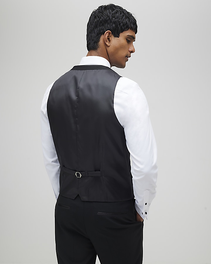 Black slim fit tuxedo waistcoat | River Island