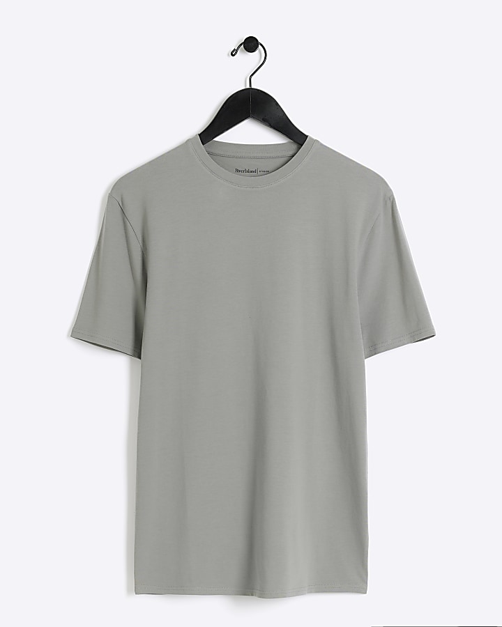 Grey muscle fit stretch t-shirt | River Island
