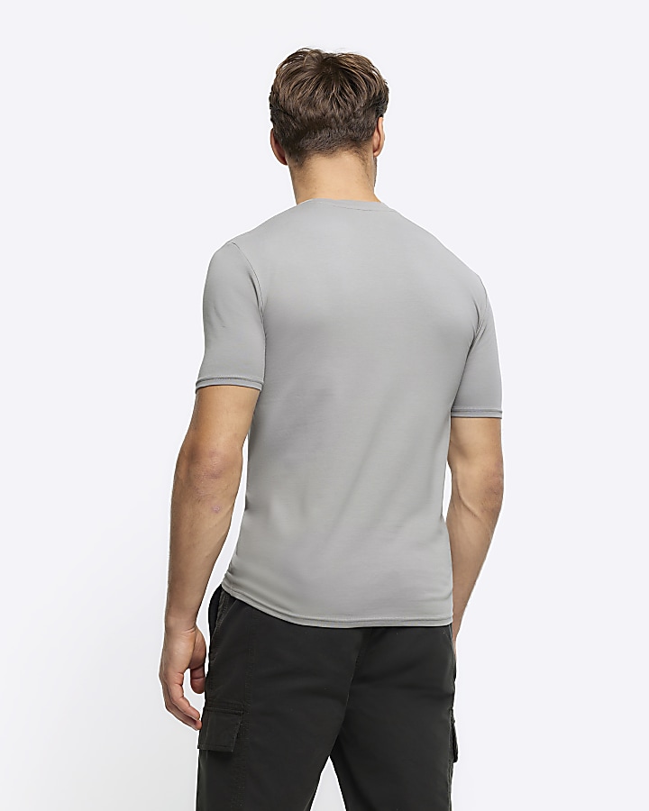 Grey muscle fit stretch t-shirt | River Island