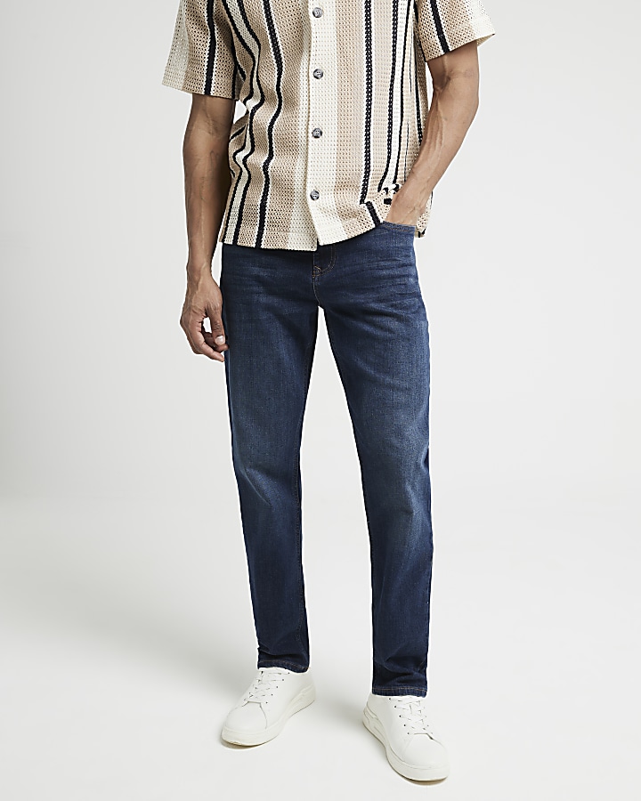 Dark Blue straight fit jeans | River Island