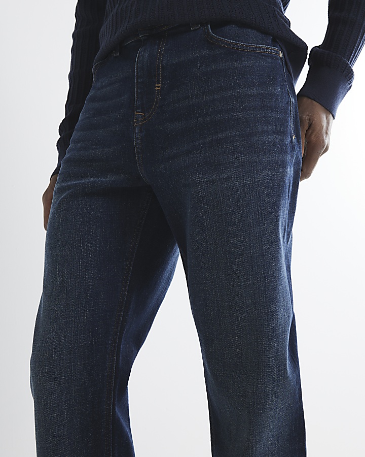 Dark Blue straight fit jeans | River Island