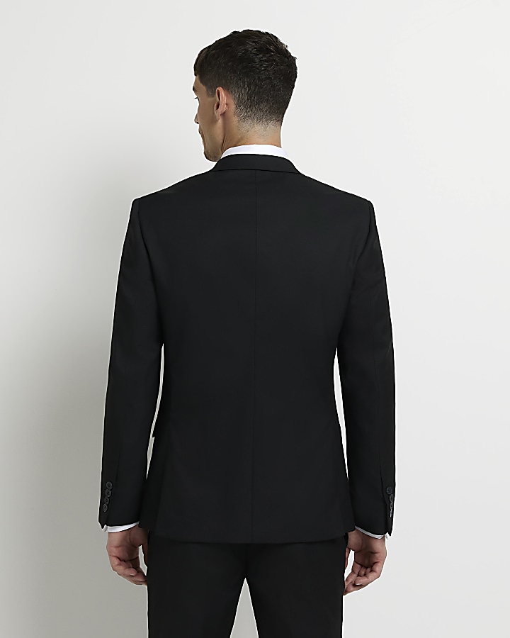 Black skinny fit twill suit jacket | River Island