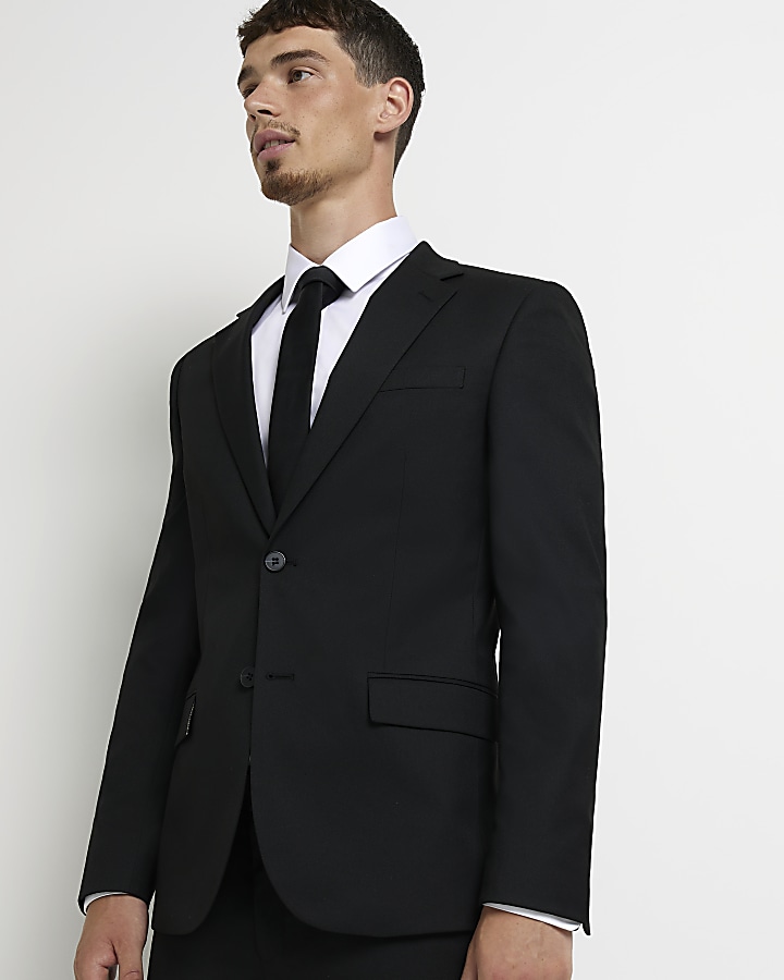 Black skinny fit twill suit jacket | River Island