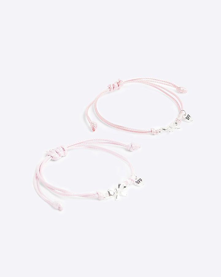 Girls pink bow BFF bracelet | River Island