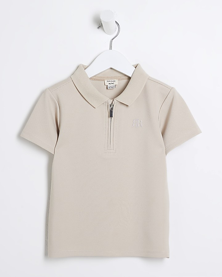 Mini boys stone half zip smart polo shirt | River Island