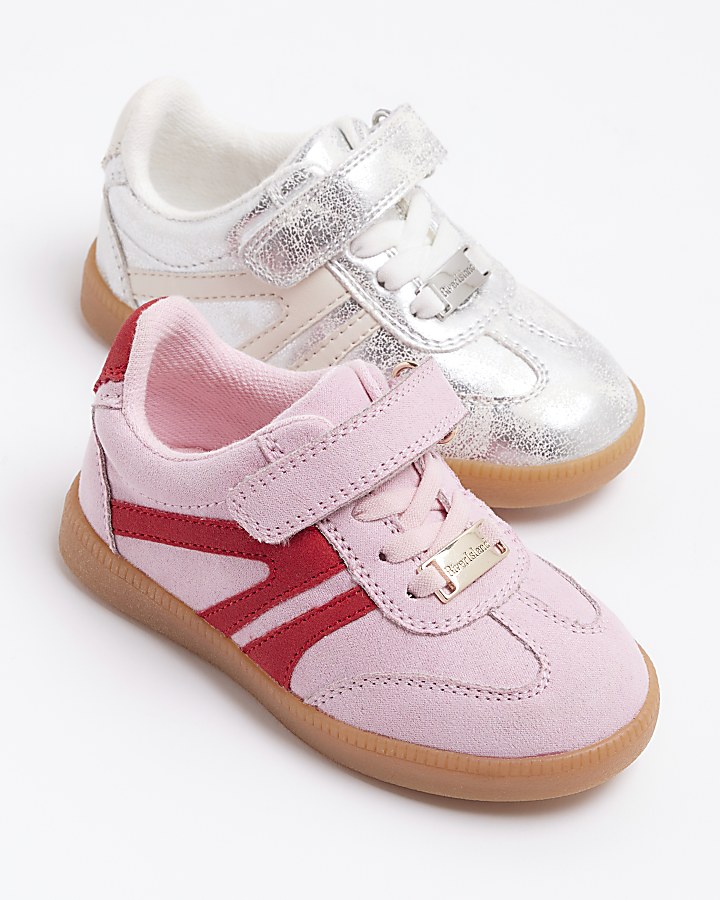 Mini girls pink panel trainers | River Island