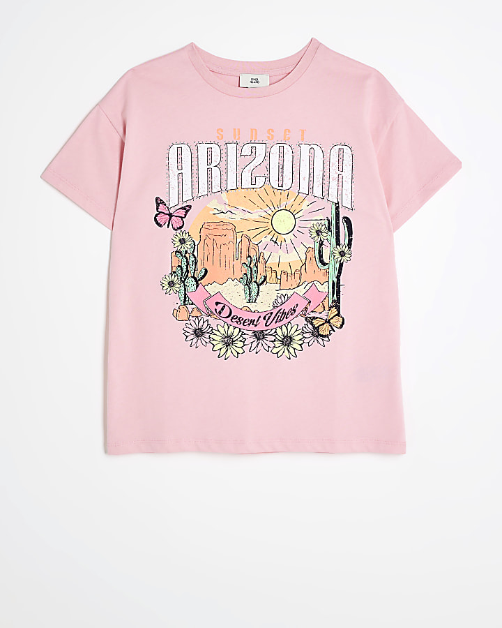 Girls pink Arizona graphic t-shirt | River Island