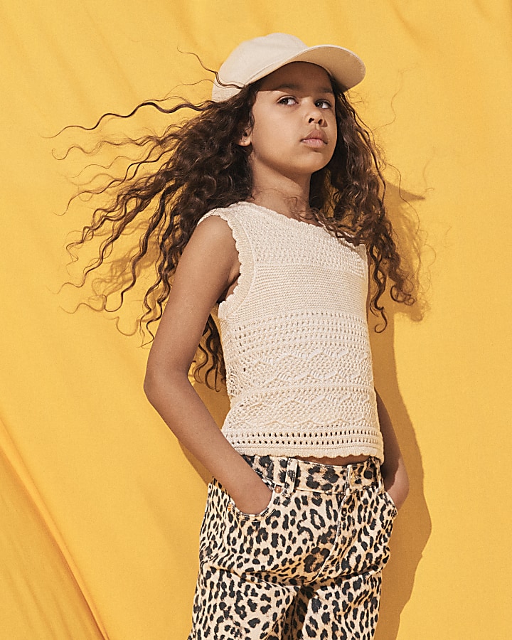 Girls cream crochet glitter tank top | River Island