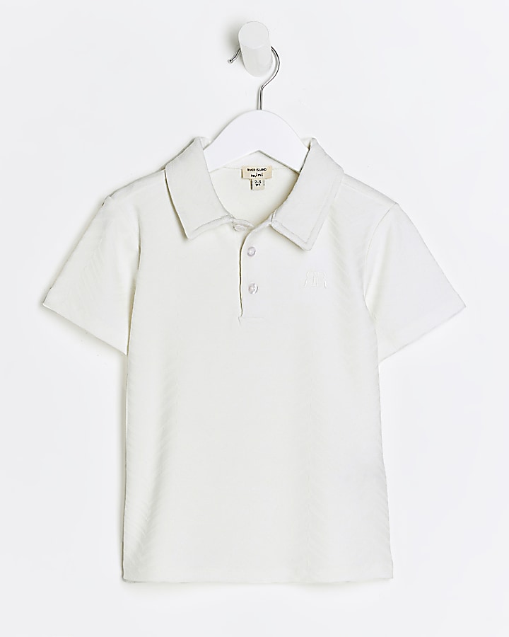 Mini boys white textured polo shirt | River Island