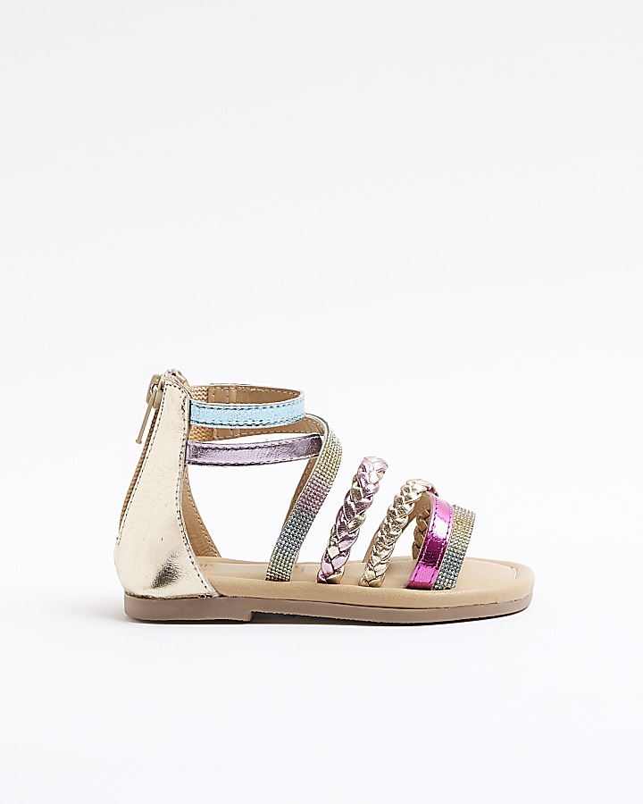 Mini girls pink metallic strappy sandals | River Island