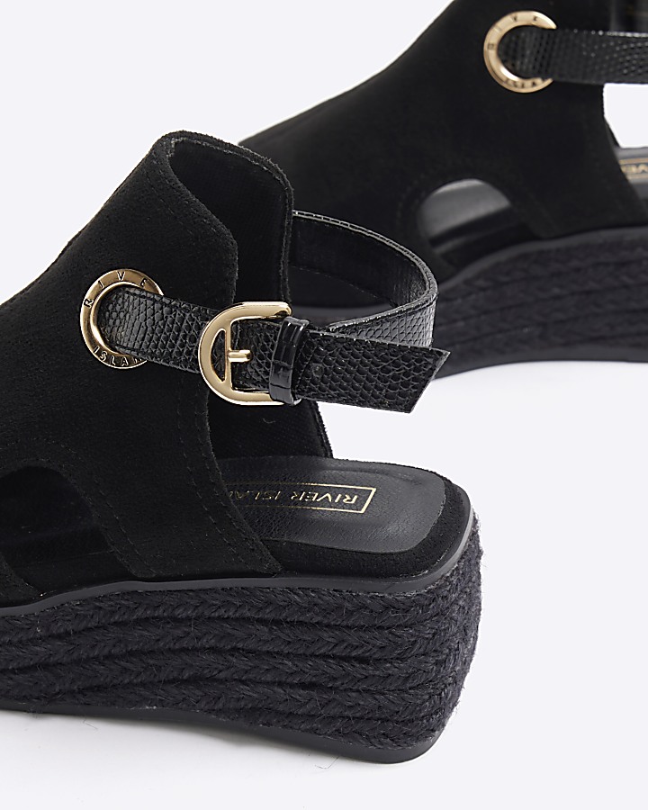 Girls black wedge sandals | River Island