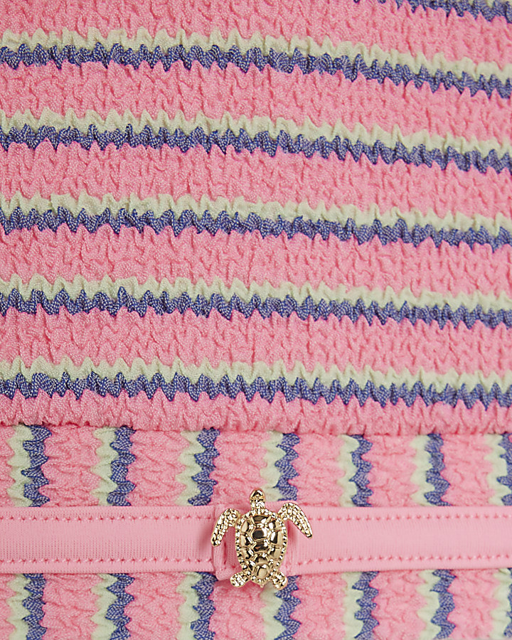 Girls Pink Striped Frill Bikini Set River Island