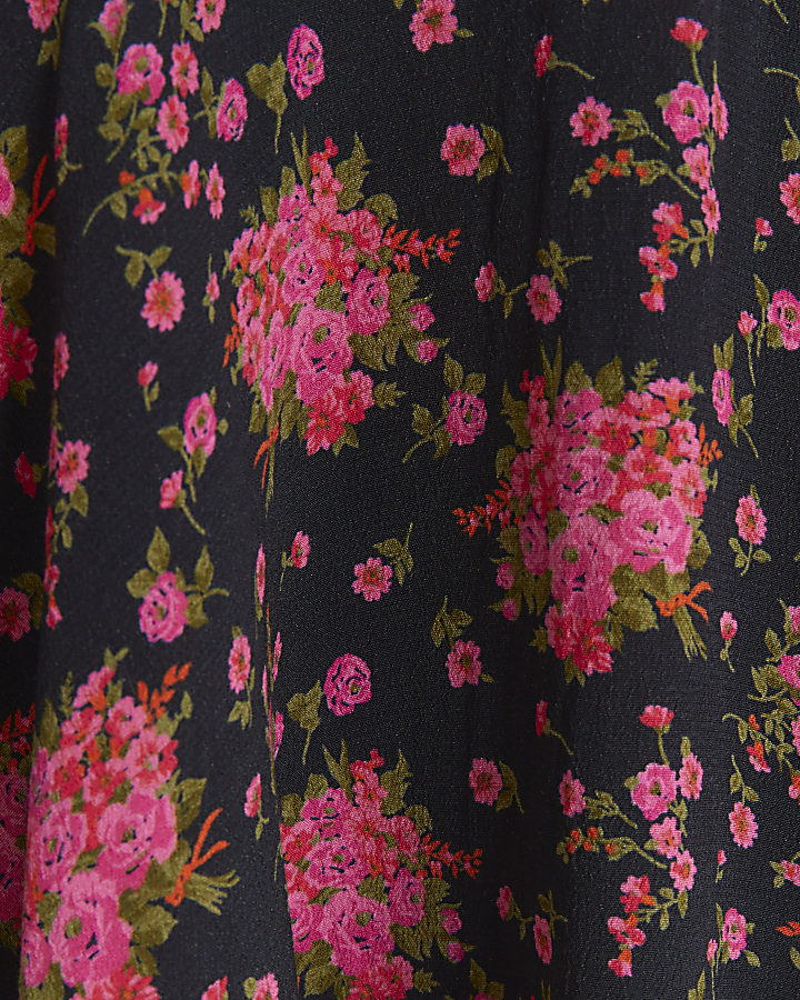 Girls Black Floral Long Sleeve Dress River Island
