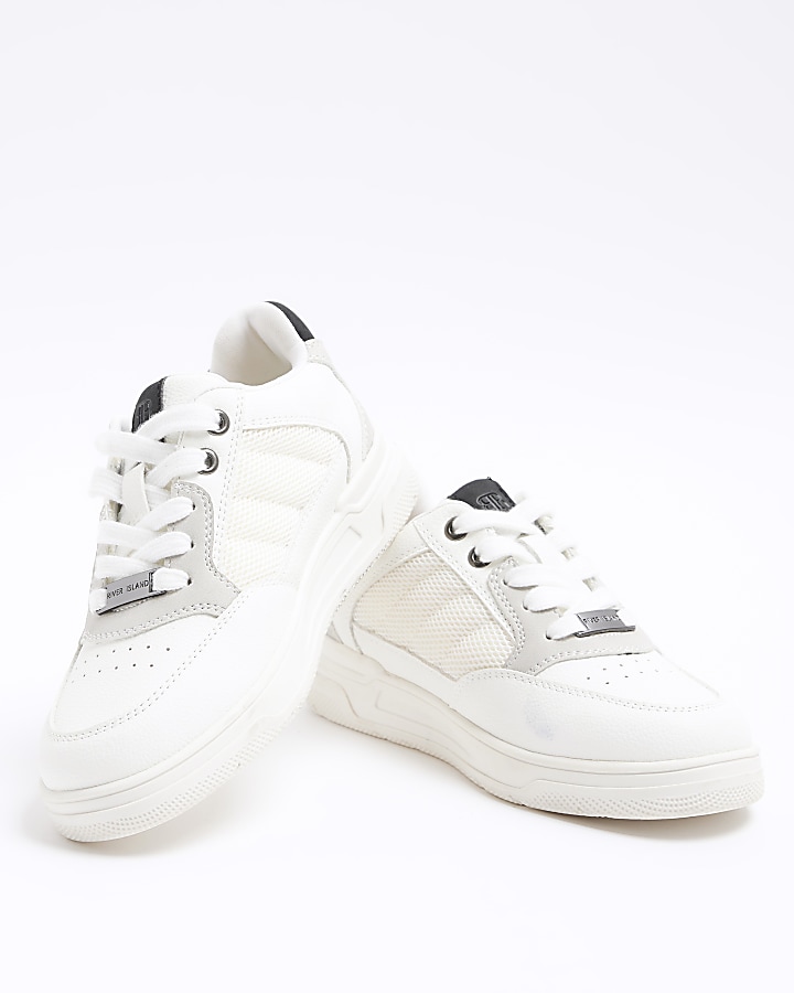 Boys white mesh panel trainers | River Island
