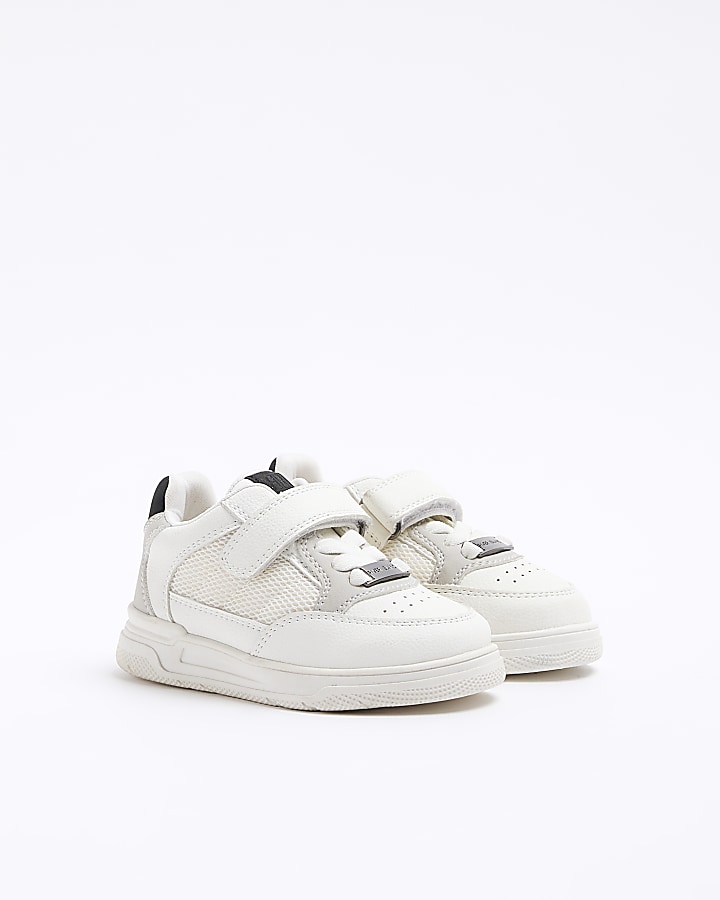 Mini boys white mesh panel trainers | River Island
