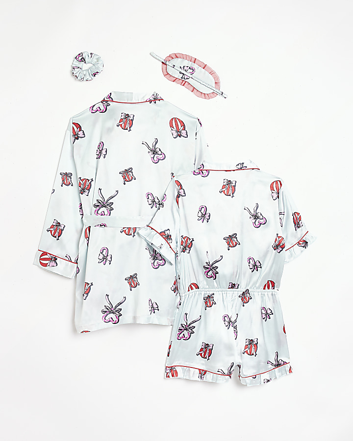 Girls Green Candy Cane Satin Pyjama Set River Island