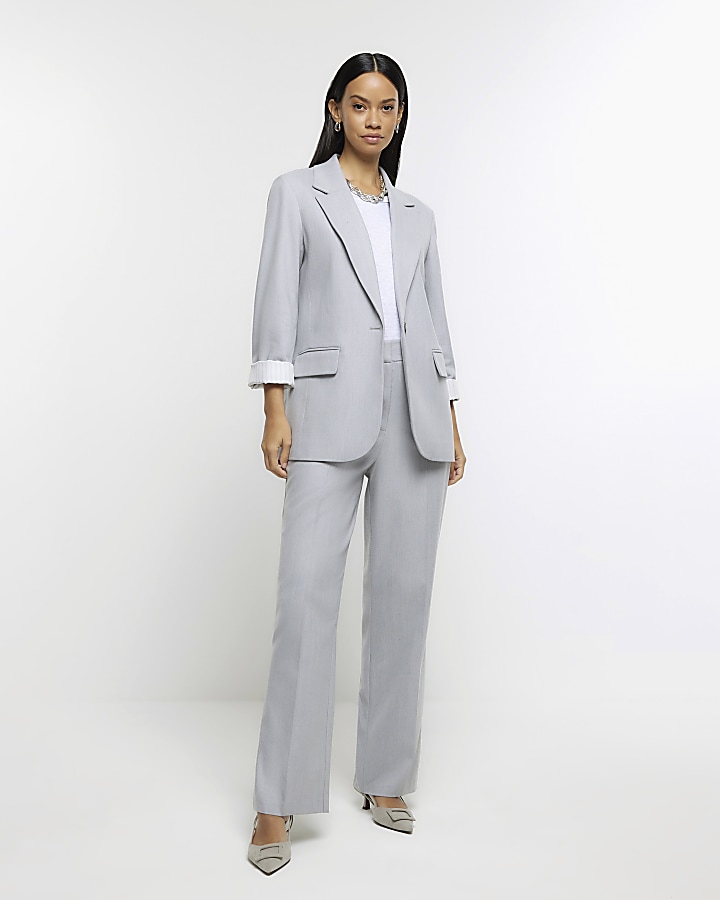 Grey rolled sleeve blazer | River Island