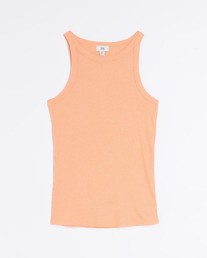 Orange ribbed racer vest top | River Island