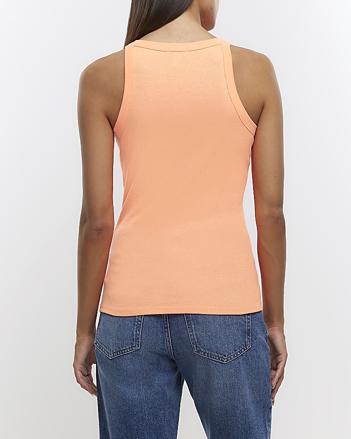 Orange ribbed racer vest top | River Island