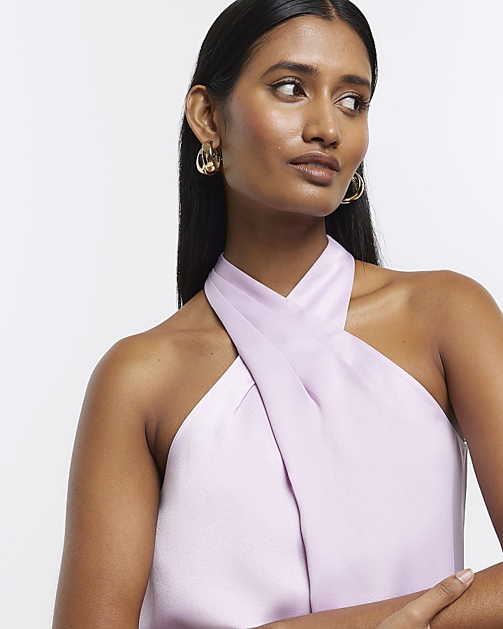 Purple Satin Halter Neck Mini Dress River Island