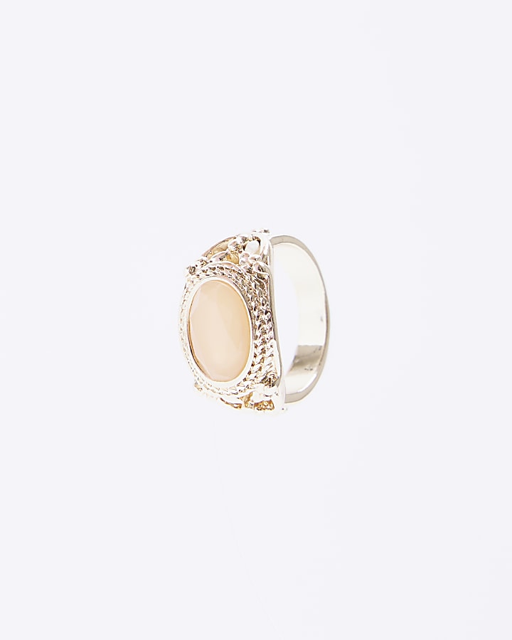 Gold textured stone rings multi pack | River Island
