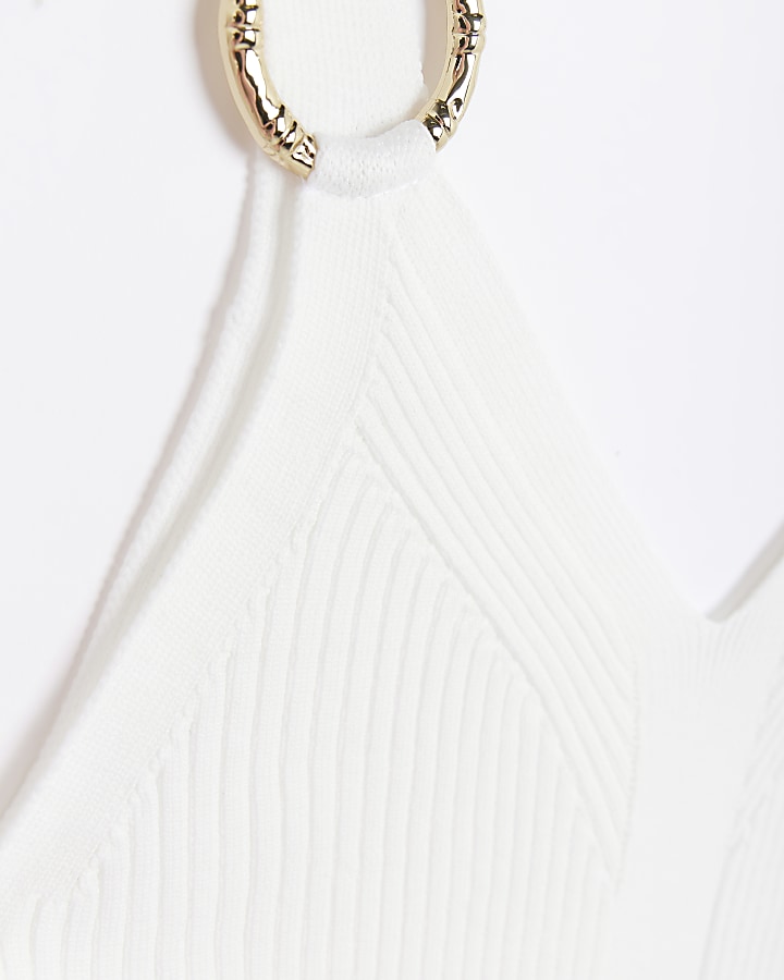 White Ribbed Knit Vest | River Island