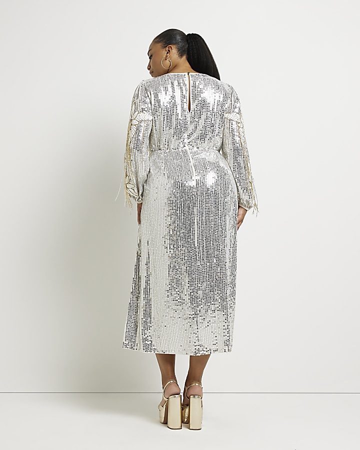Plus Silver Sequin Maxi Dress River Island