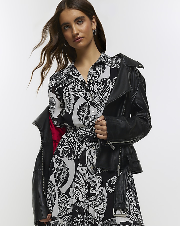 Cream paisley belted mini shirt dress | River Island