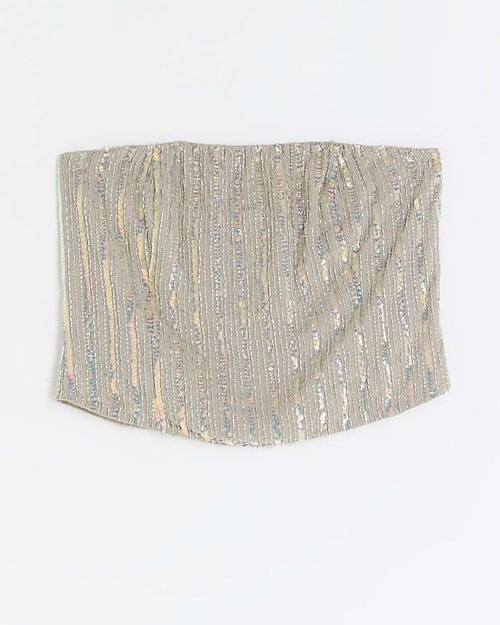 Gold sequin bandeau top | River Island