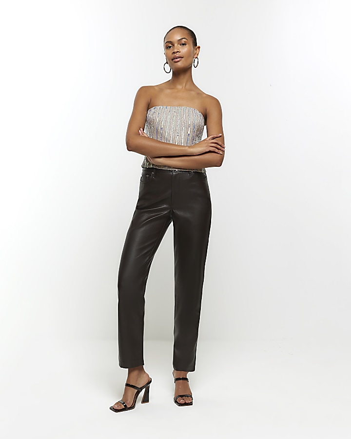 Gold sequin bandeau top | River Island