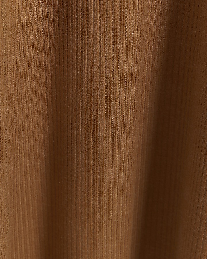 Brown rib high neck bodycon midi dress | River Island