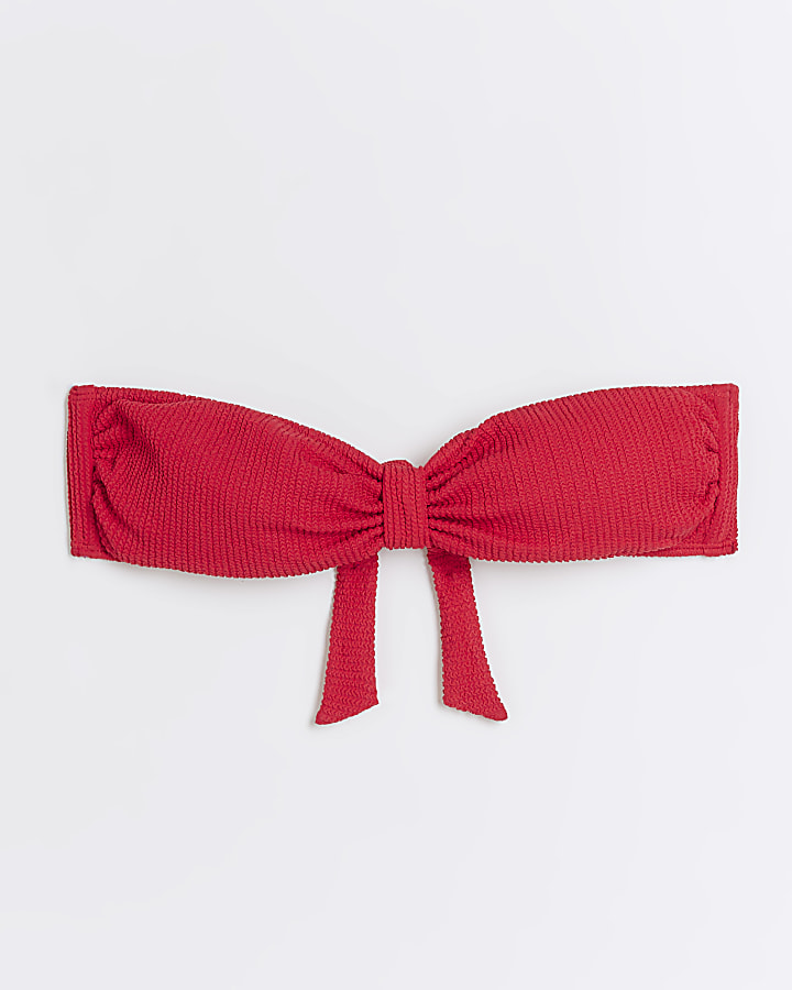 Red Texture Bandeau Bikini Top River Island