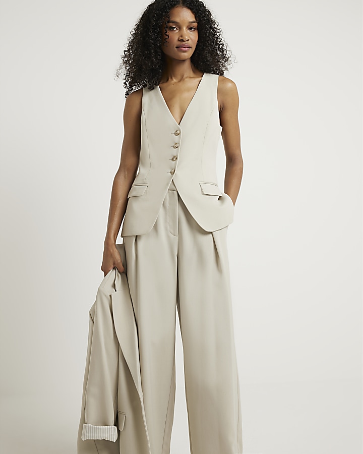 Green Wide Leg Pleated Trousers River Island