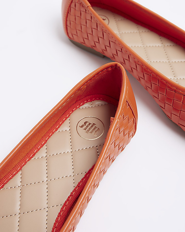 Orange weave bow ballet pumps | River Island