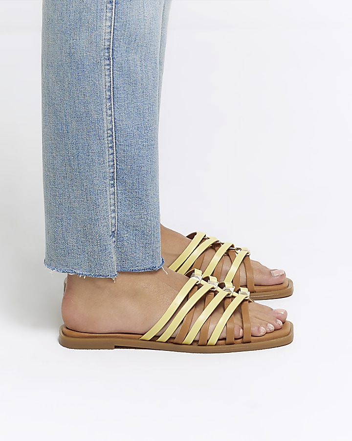 Yellow strappy flat sandals | River Island