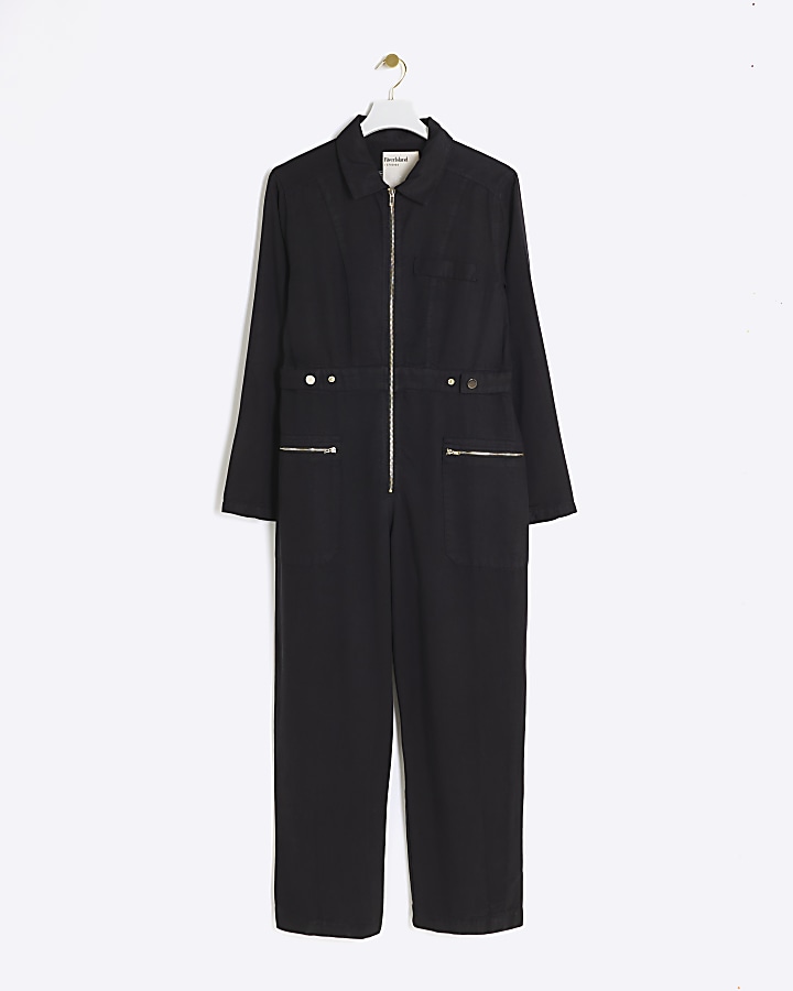 Black zip up jumpsuit | River Island