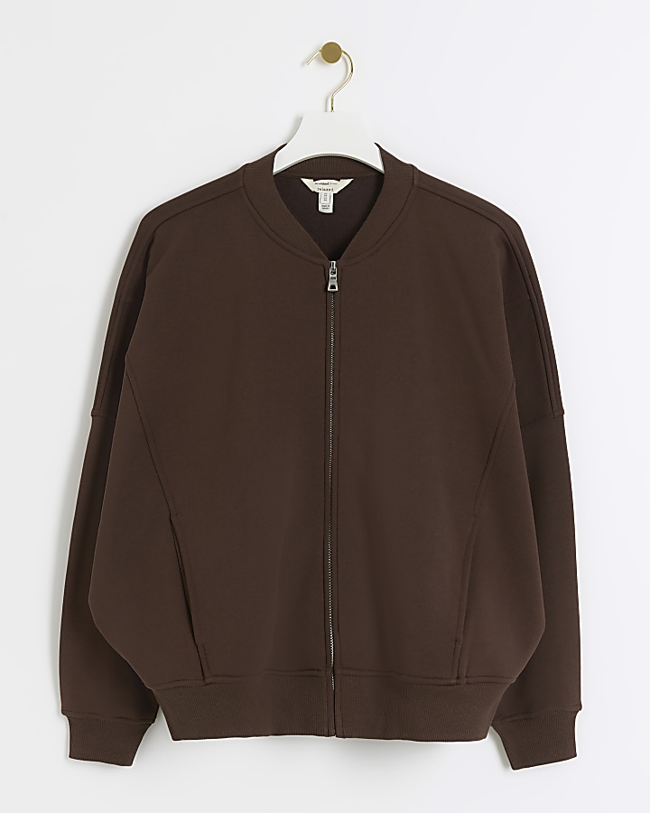 Brown zip up bomber sweatshirt | River Island