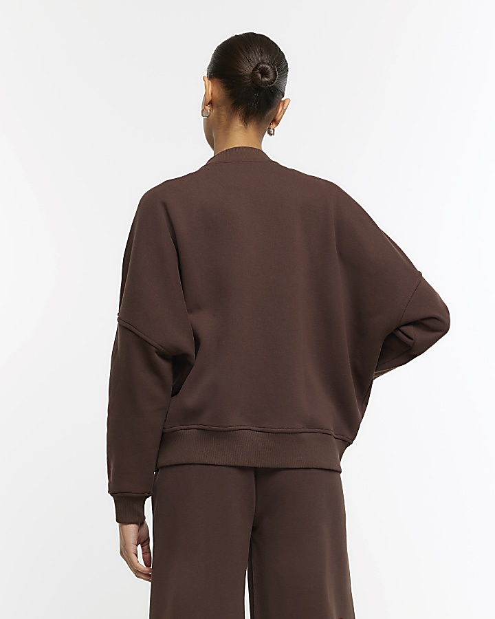 Brown zip up bomber sweatshirt | River Island