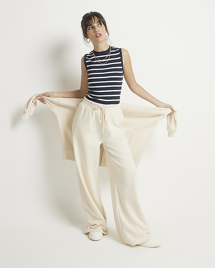 Navy rib stripe tank top | River Island