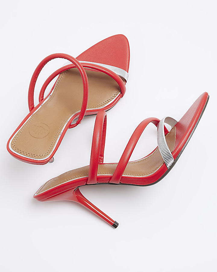 Red strappy heeled sandals | River Island