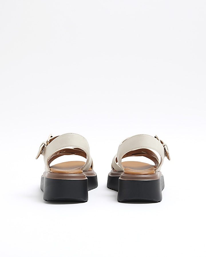 Beige cross strap flatform sandals | River Island