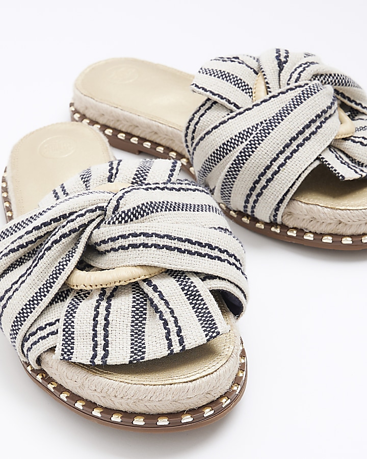 Navy twisted flat sandals | River Island