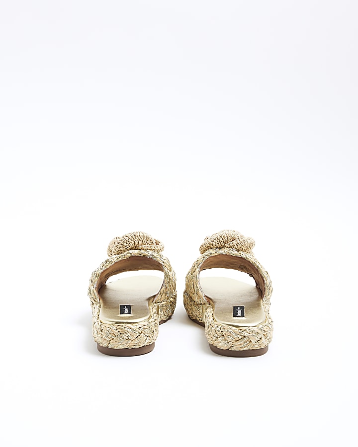 Gold Crochet Flower Flatform Sandals | River Island
