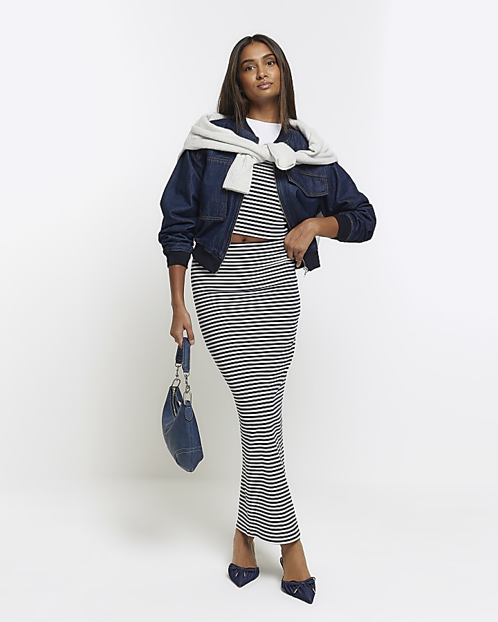 White Long Sleeve Stripe ribbed Cropped Top | River Island