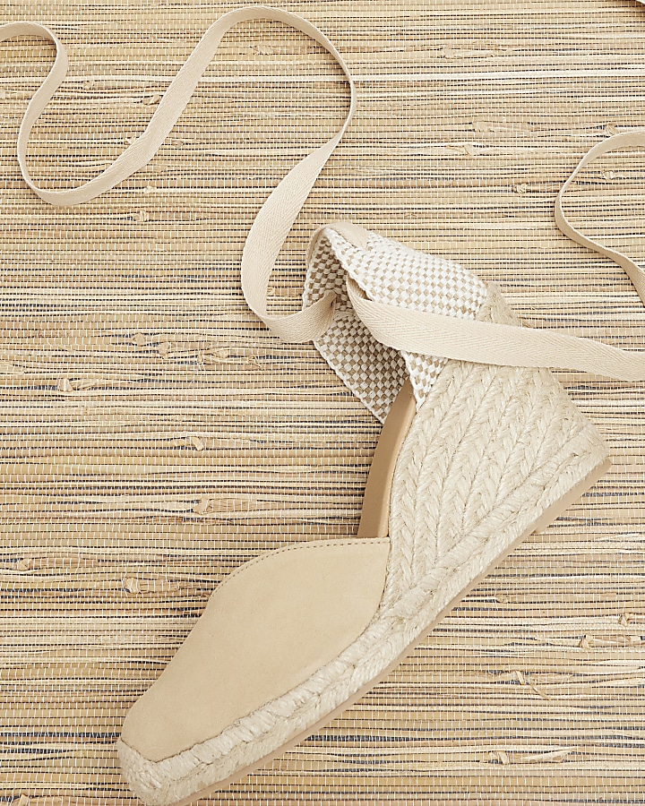 Beige suede wedge espadrille sandals | River Island