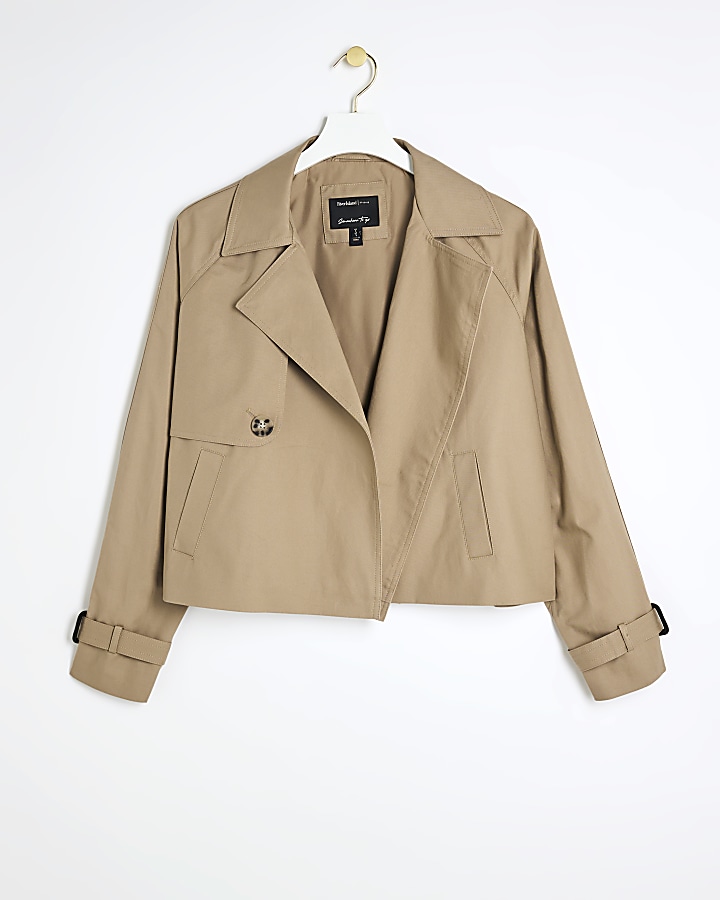 Beige Crop Trench Coat | River Island