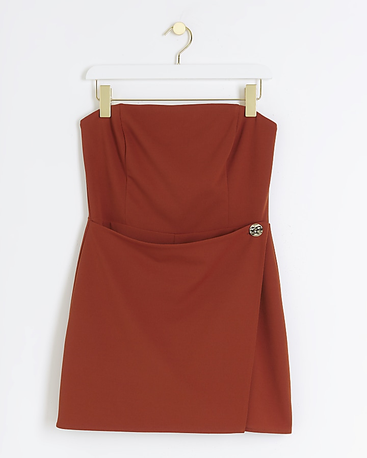 Rust bandeau wrap playsuit | River Island