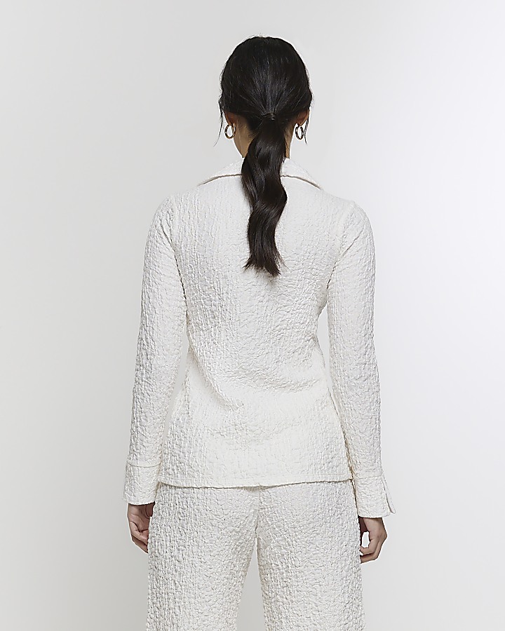 Cream textured long sleeve shirt | River Island